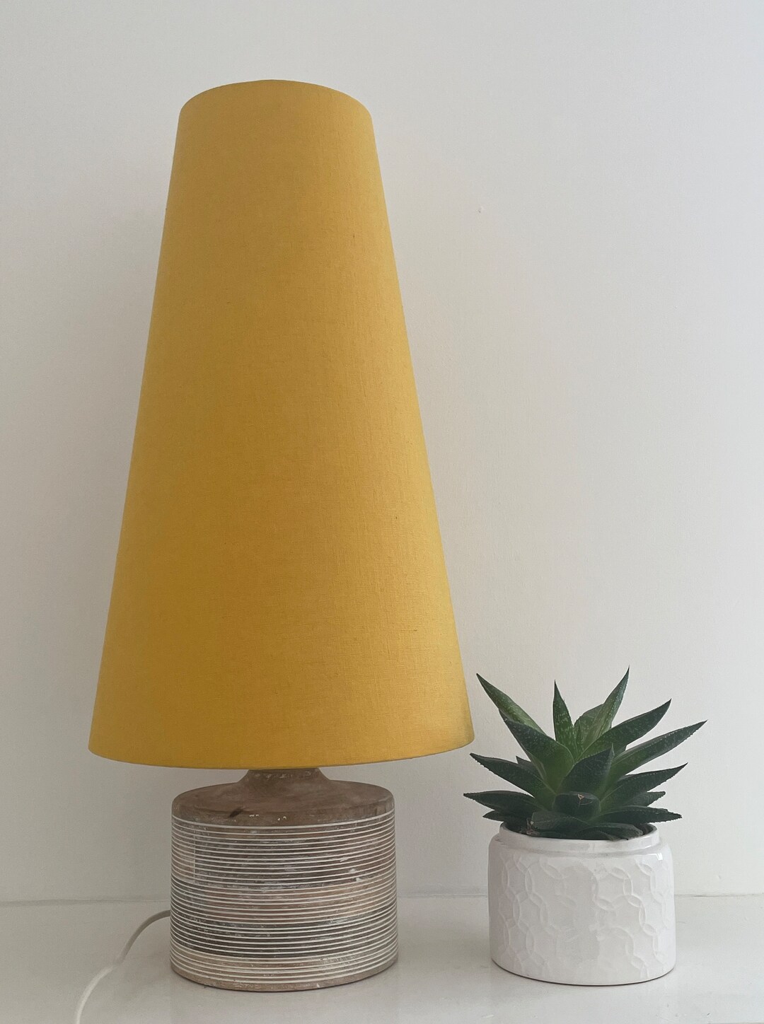 Mustard Yellow Textured 100% Linen Extra Tall Tapered Cone Lampshade ...