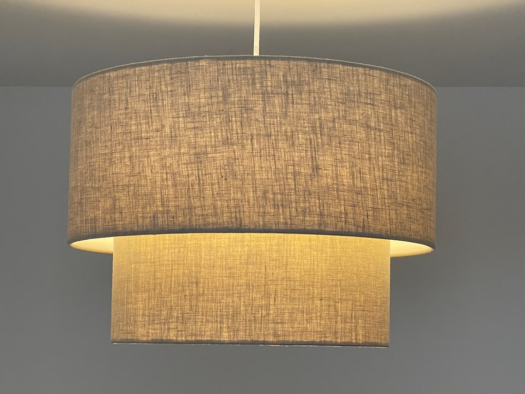 Two Tier Drum Lampshade in 100% Natural Linen Choice of Colours ...