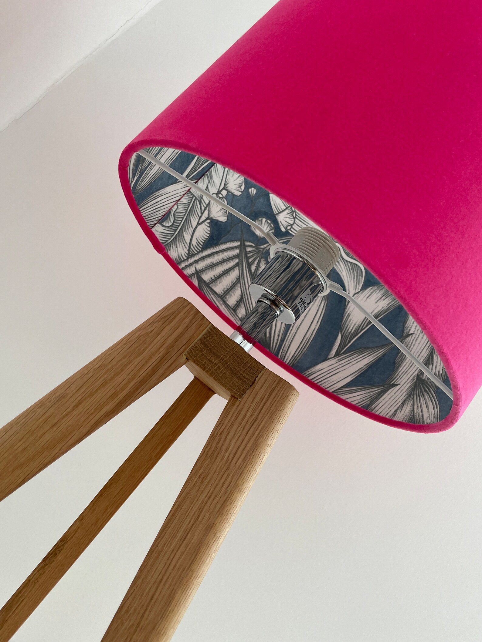 Hot Pink Velvet Chambray Botanical Leaves Drum Lampshade - Etsy UK