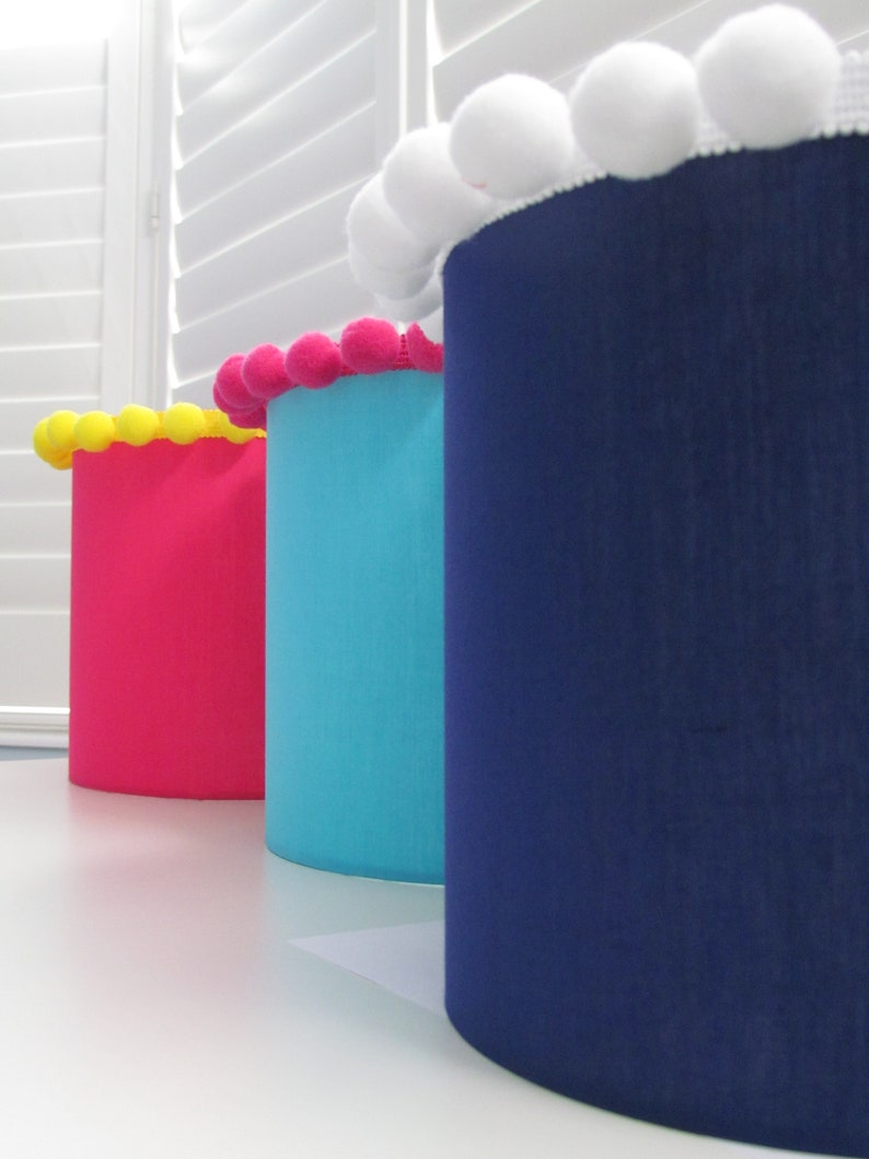 Hot Pink Bright Yellow Pom Pom Trim Drum Lampshade Choice of - Etsy