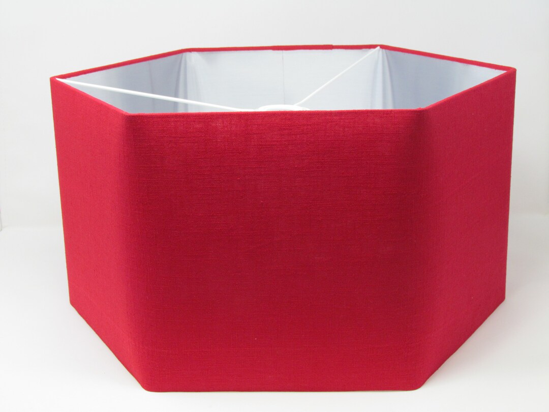 Red 100% Textured Linen Fabric Brushed Silver Hexagonal Lampshade Light ...