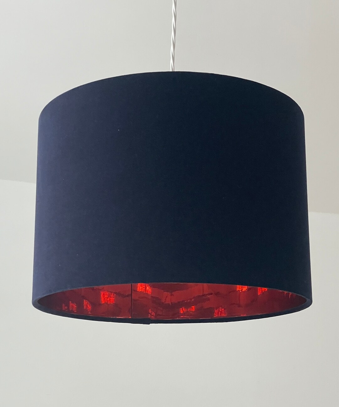 Navy Blue Velvet Mirror Copper Drum Lampshade - Etsy Österreich