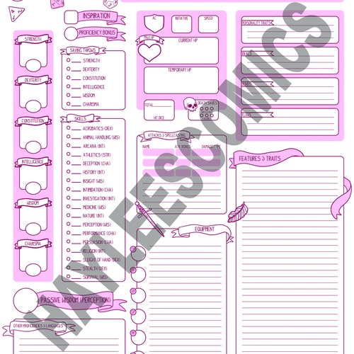 Simple Dungeons and Dragons Character Sheet // DND Character - Etsy Canada
