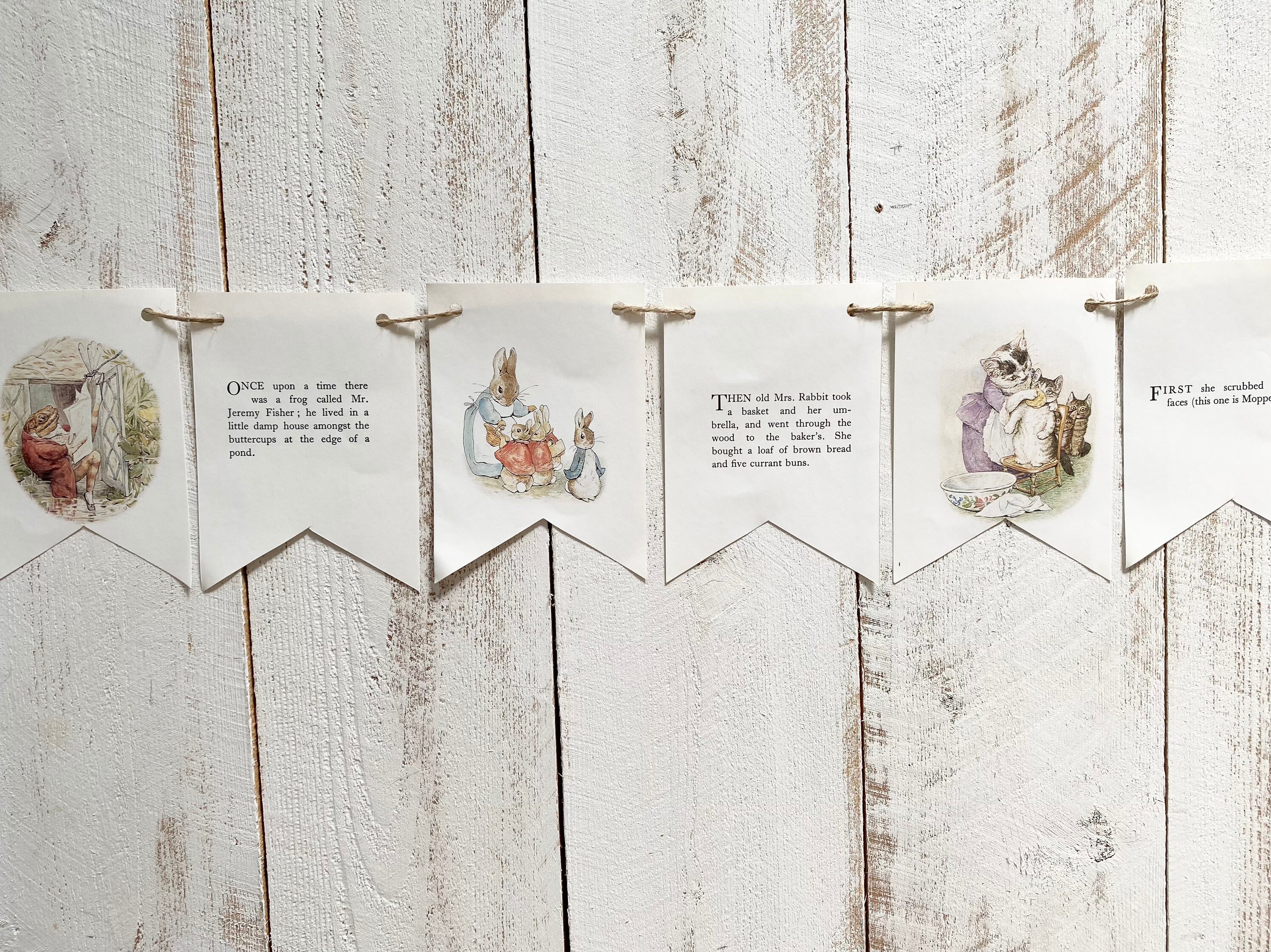 Beatrix Potter BOOK PAGE BANNER Sign Garland Peter Rabbit Jemima Puddle ...
