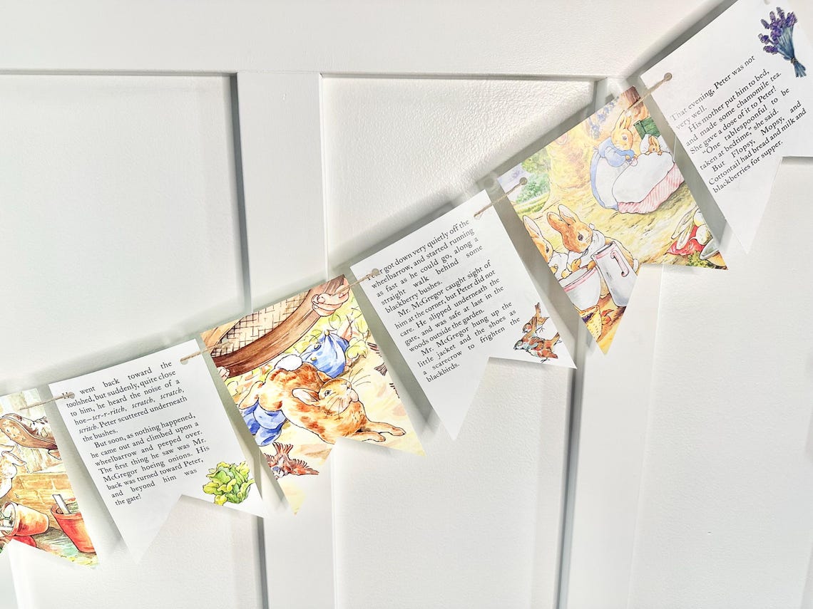 PETER RABBIT Book Page Banner Garland Bunting Decoration Decor Sign ...