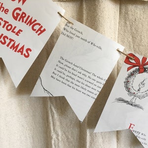 How the GRINCH STOLE CHRISTMAS Book Page Banner Bunting Garland Decor ...