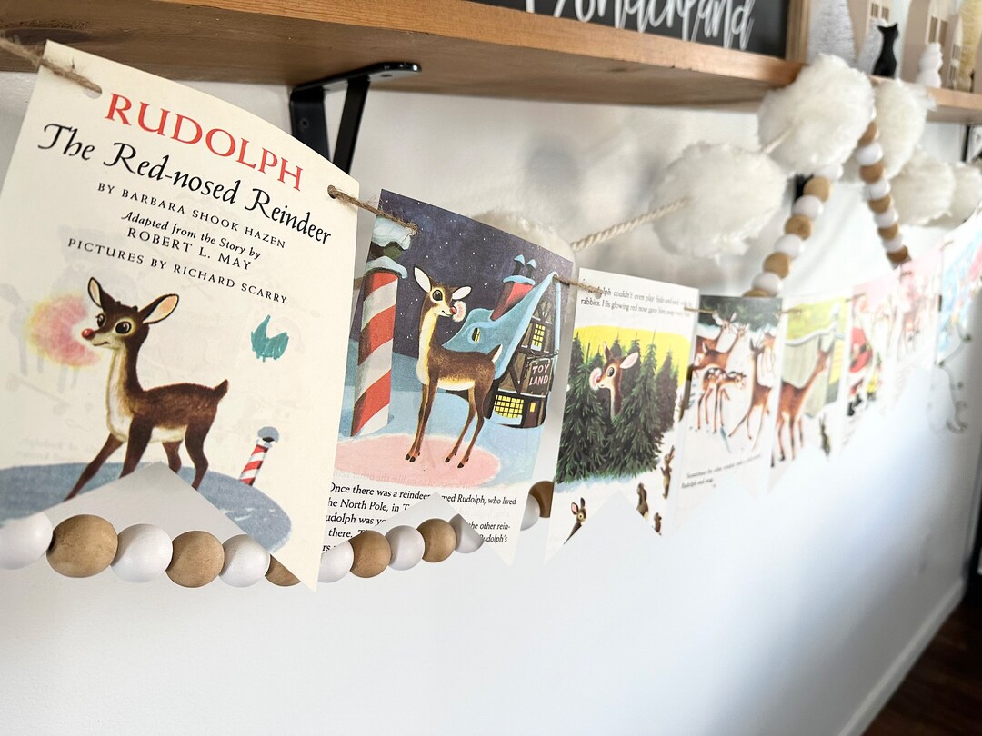 Rudolph the Red Nosed Reindeer Vintage Book Page Banner Christmas ...