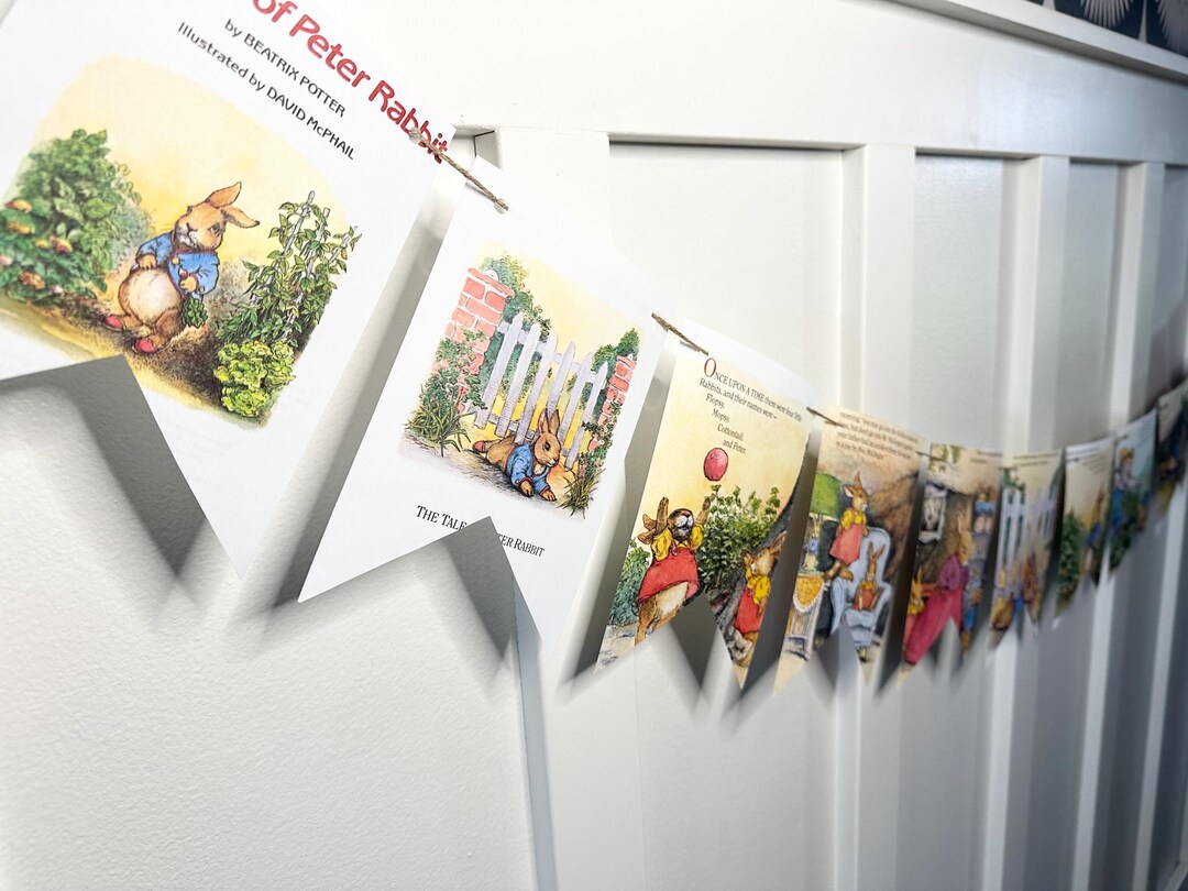 The Tale of PETER RABBIT Book Page Banner Bunting Garland Baby Shower ...