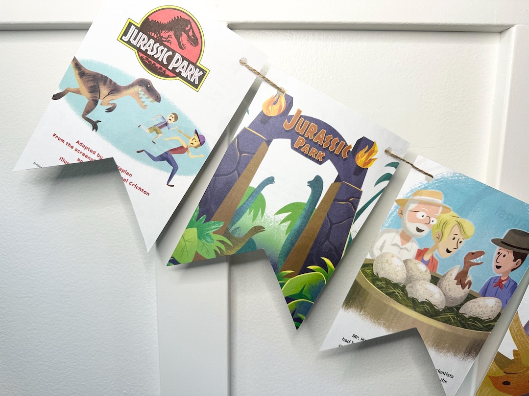Jurassic Park Book Page Banner Decoration Birthday Party Decor Dinosaur ...