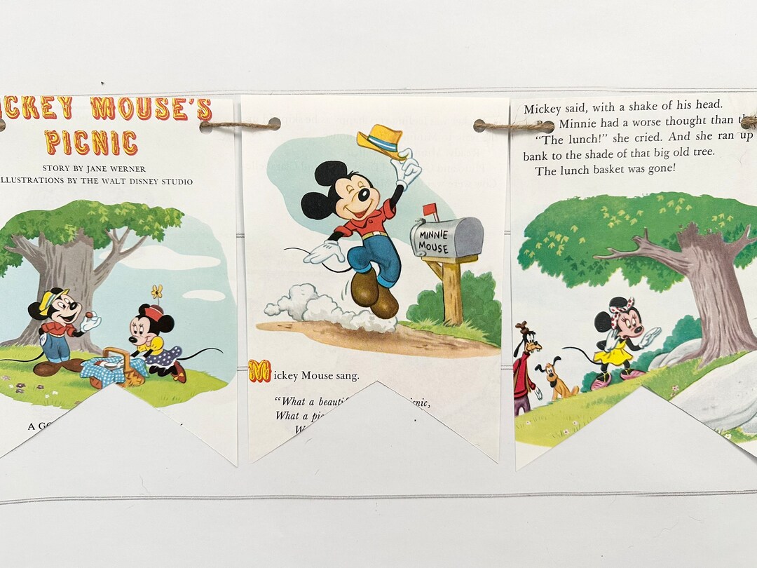 Vintage Mickey Minnie Mouse Book Page Banner Garland Decor Decoration ...