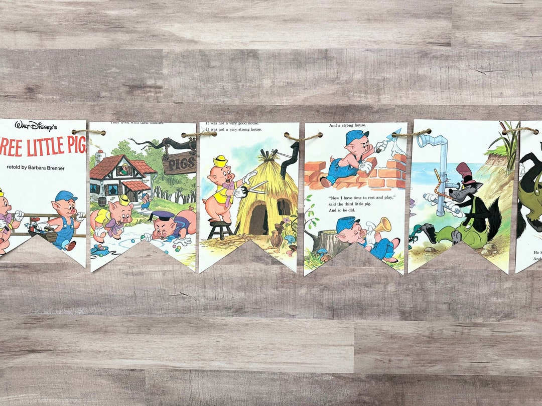 The THREE LITTLE PIGS Book Page Banner Garland Bunting Nursery Baby ...