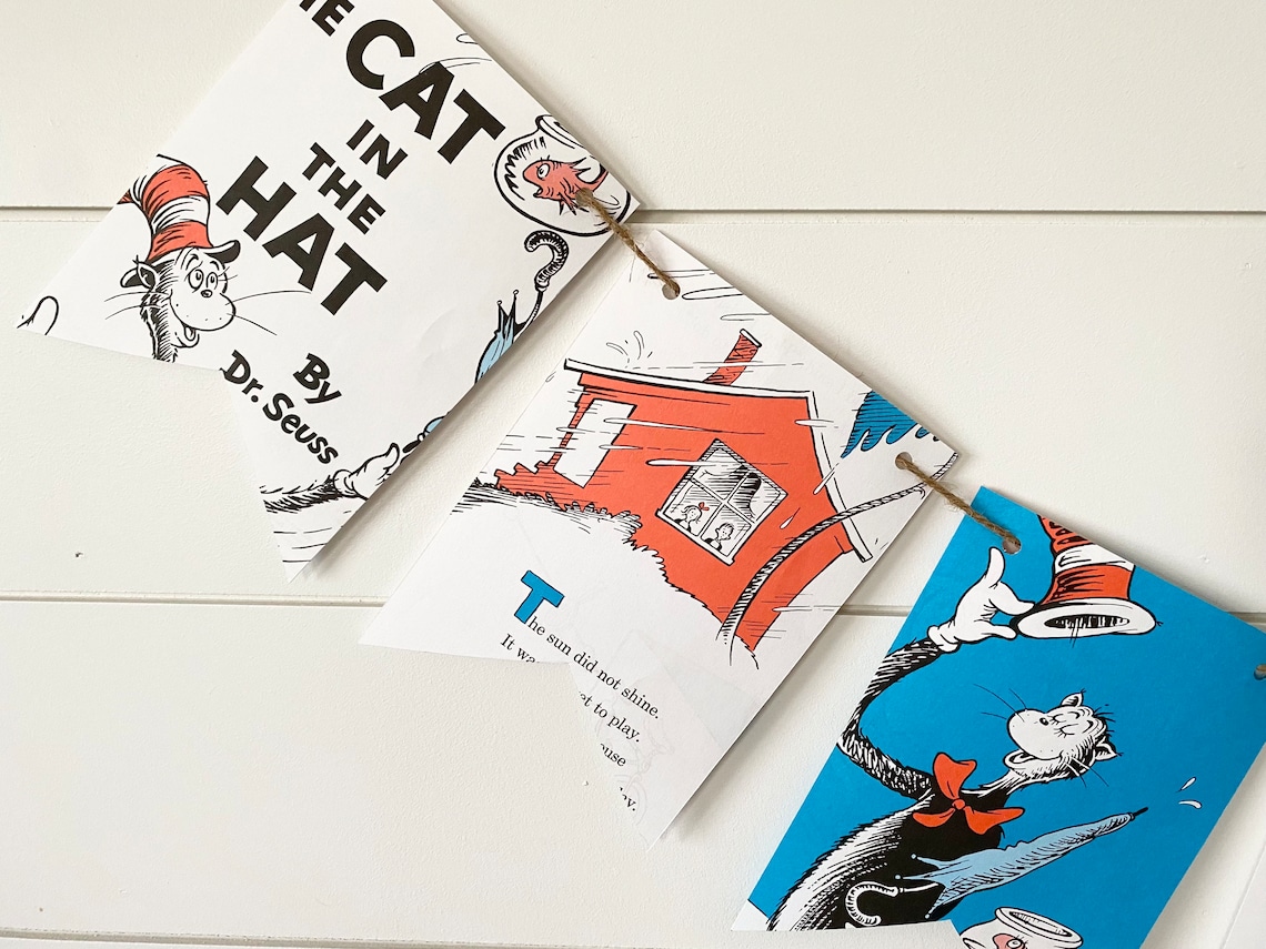 THE CAT in the HAT Dr. Seuss Book Page Banner Bunting Garland - Etsy