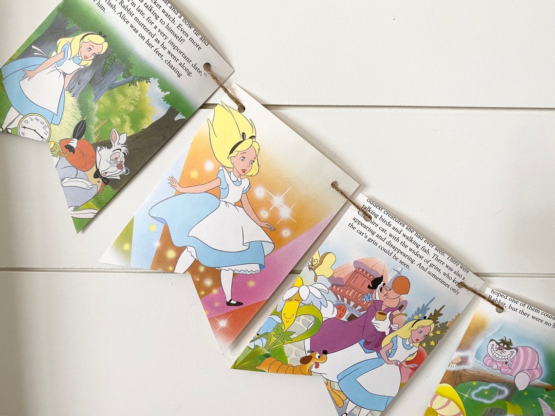 ALICE IN WONDERLAND Book Page Banner Bunting Garland Decoration Party ...