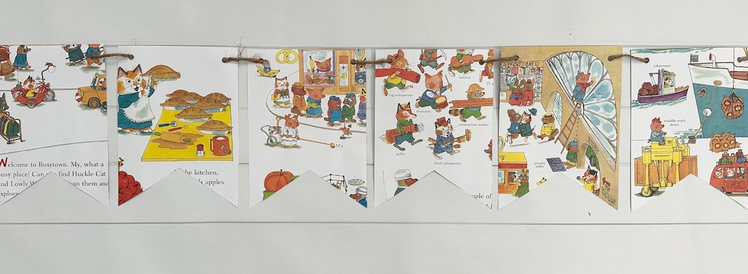 Busy Busy People Busy Town Book Page Banner Bunting Garland Birthday ...