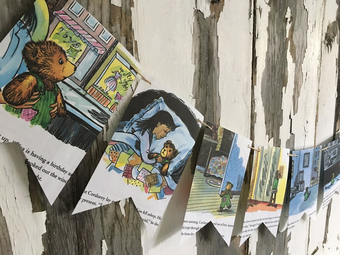 CORDUROY BEAR Book Page Banner Bunting Garland Decoration | Etsy