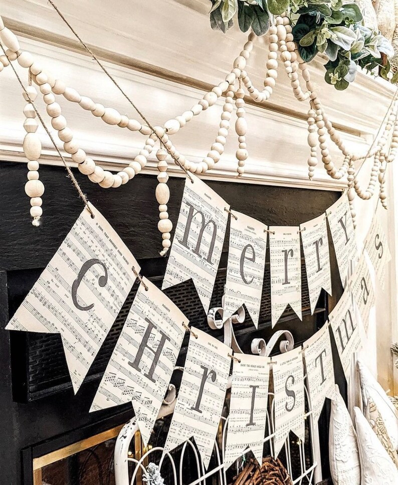 MERRY CHRISTMAS Sheet Music Banner Bunting Garland Decor Holiday ...