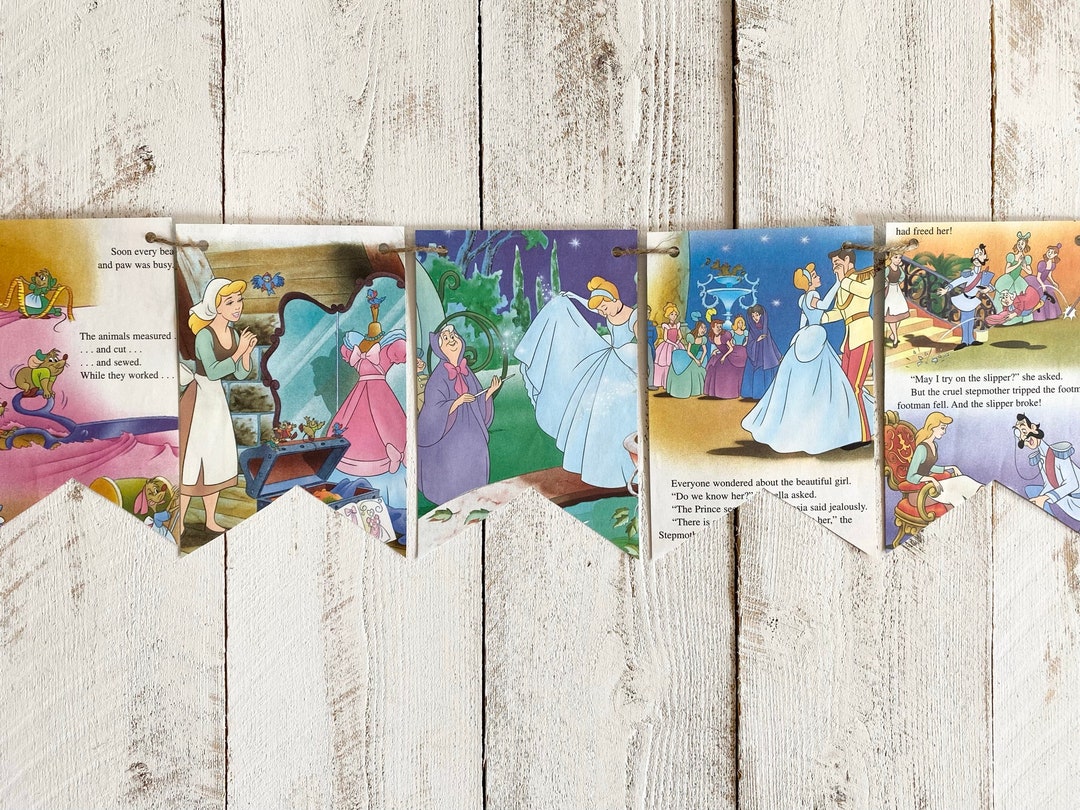 CINDERELLA DISNEY PRINCESS Book Page Banner Sign Bunting Garland ...