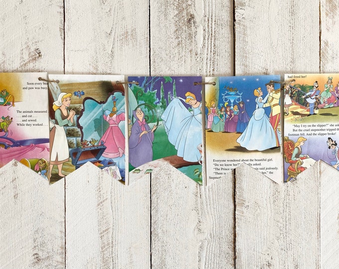 CINDERELLA DISNEY PRINCESS Book Page Banner Sign Bunting Garland ...