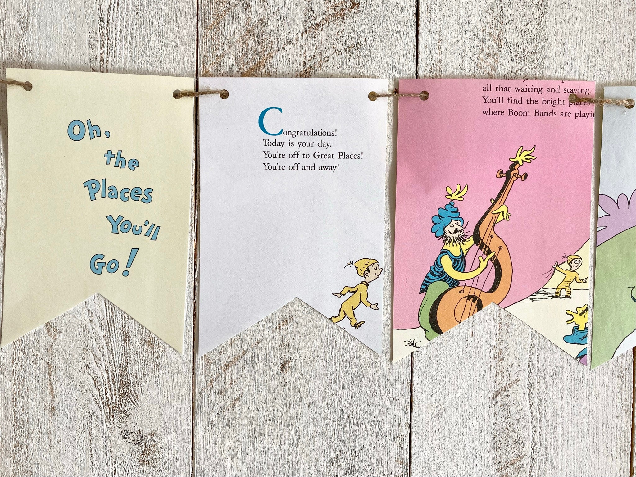 Oh the PLACES YOU'LL Go Dr Seuss Book Page Banner Bunting - Etsy