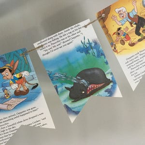 DISNEY PINOCCHIO Storybook Book Page Banner Bunting Garland Nursery or ...