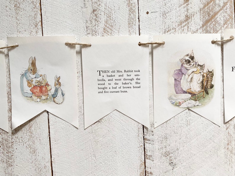 Beatrix Potter BOOK PAGE BANNER Sign Garland Peter Rabbit Jemima Puddle ...