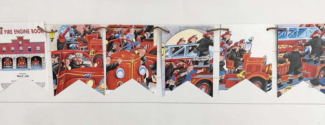 THE FIRE ENGINE Book Page Banner Bunting Garland Fireman Firefighters ...