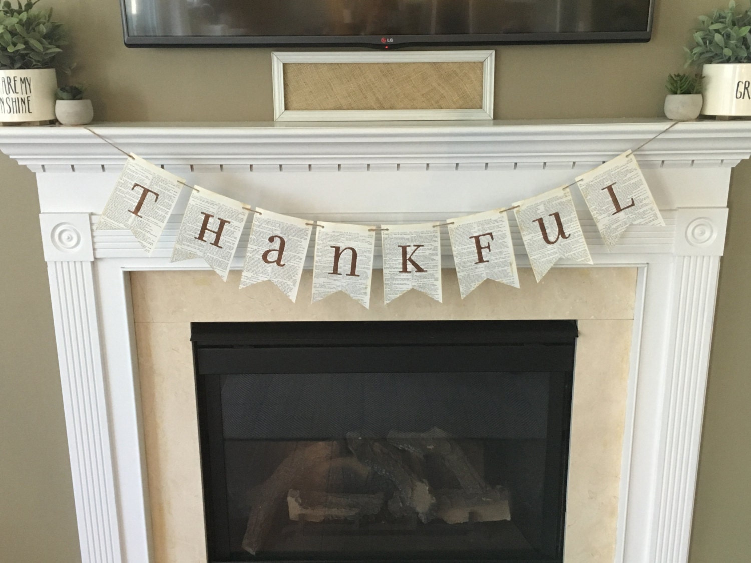 THANKFUL homemade book page banner fall thanksgiving decor | Etsy