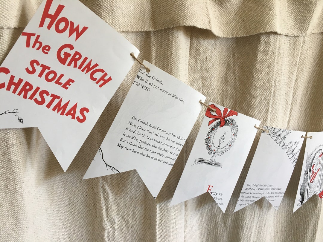 How the GRINCH STOLE CHRISTMAS Book Page Banner Bunting Garland Decor ...