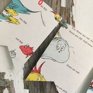 Dr. Seuss One Fish Two Fish Red Fish Blue Fish Book Page Banner Bunting ...