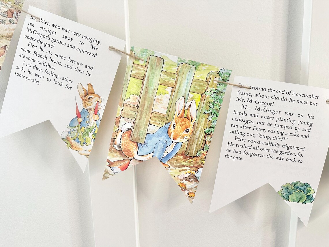 PETER RABBIT Book Page Banner Garland Bunting Decoration Decor Sign ...