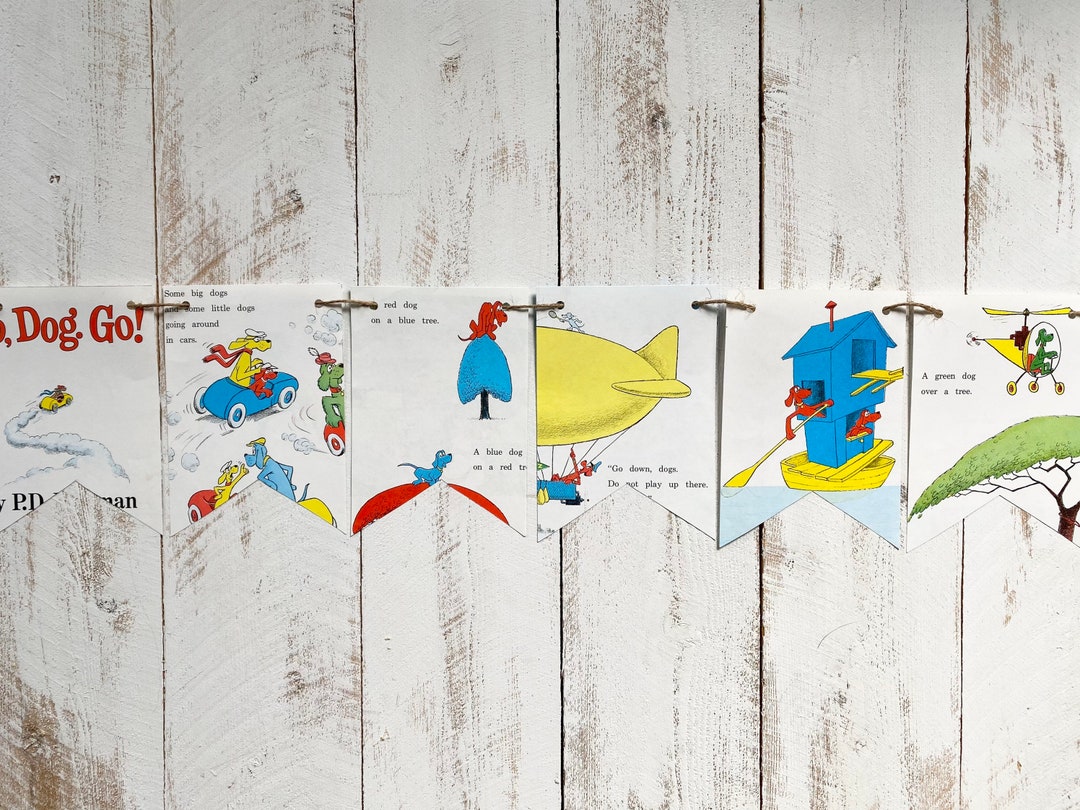 GO DOG GO Book Page Banner Garland Bunting Decoration Dogs Party Decor ...