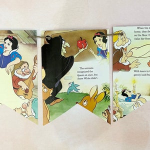 Snow White and the Seven Dwarfs Book Page Banner Birthday Party Decor ...