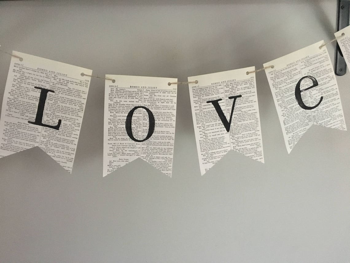 LOVE Book Page Banner Paper Garland Bunting Sign WEDDING - Etsy