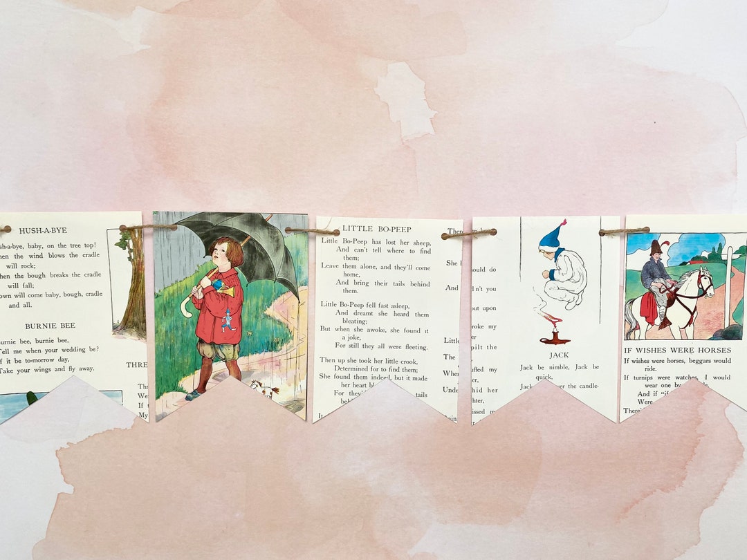 Mother Goose Nursery Rhymes Book Page Banner Bunting Garland Baby ...
