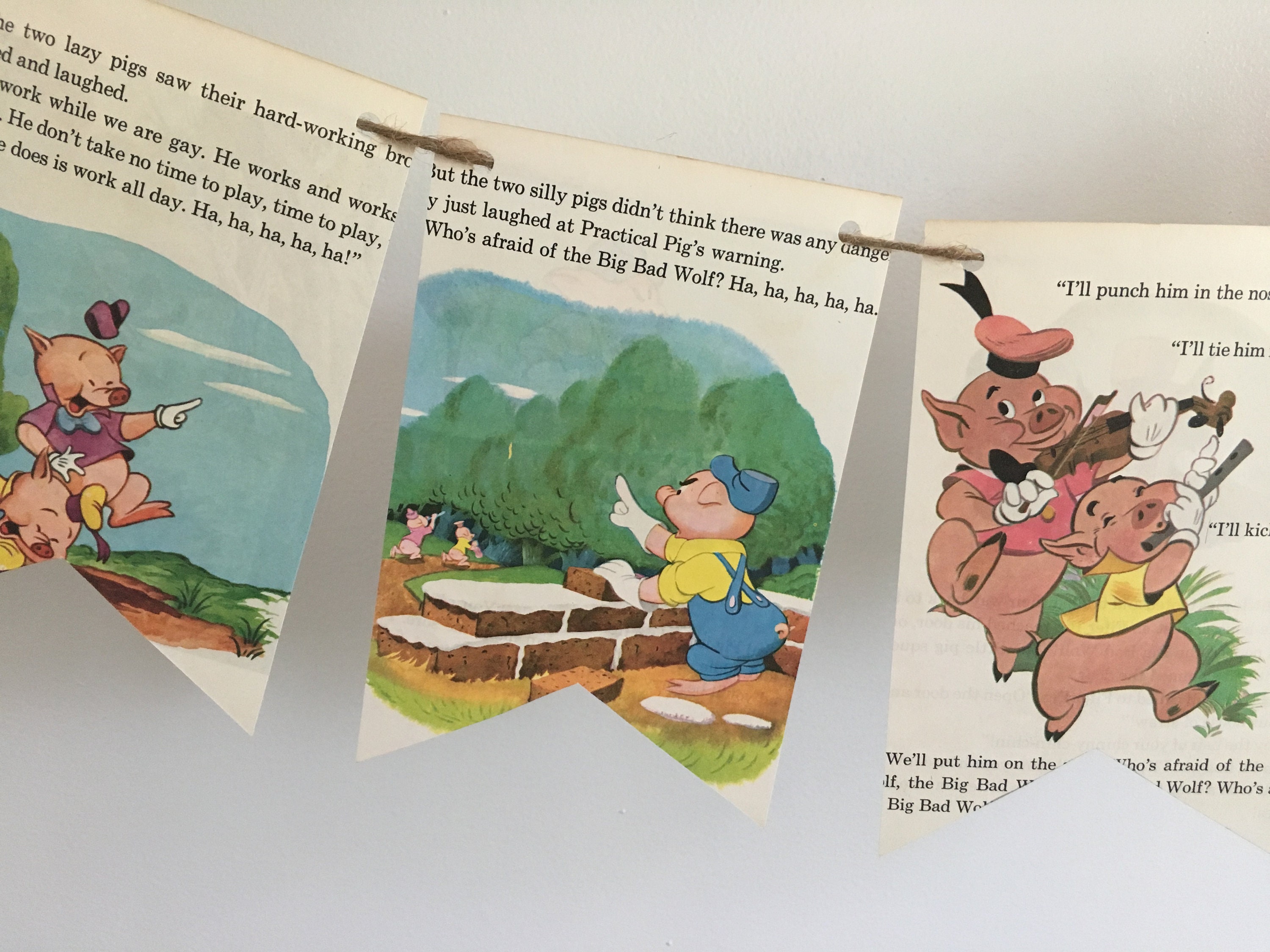The THREE LITTLE PIGS book page banner garland bunting nursery | Etsy