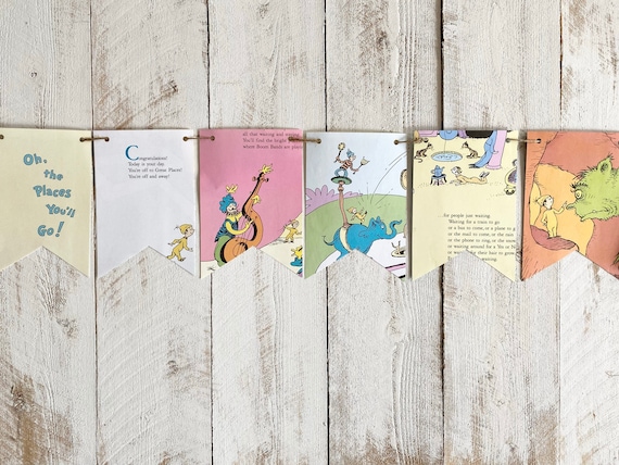 Oh the PLACES YOU'LL Go Dr Seuss Book Page Banner Bunting - Etsy