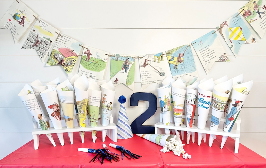 CURIOUS GEORGE MONKEY Storybook Book Page Banner Garland Birthday Party ...