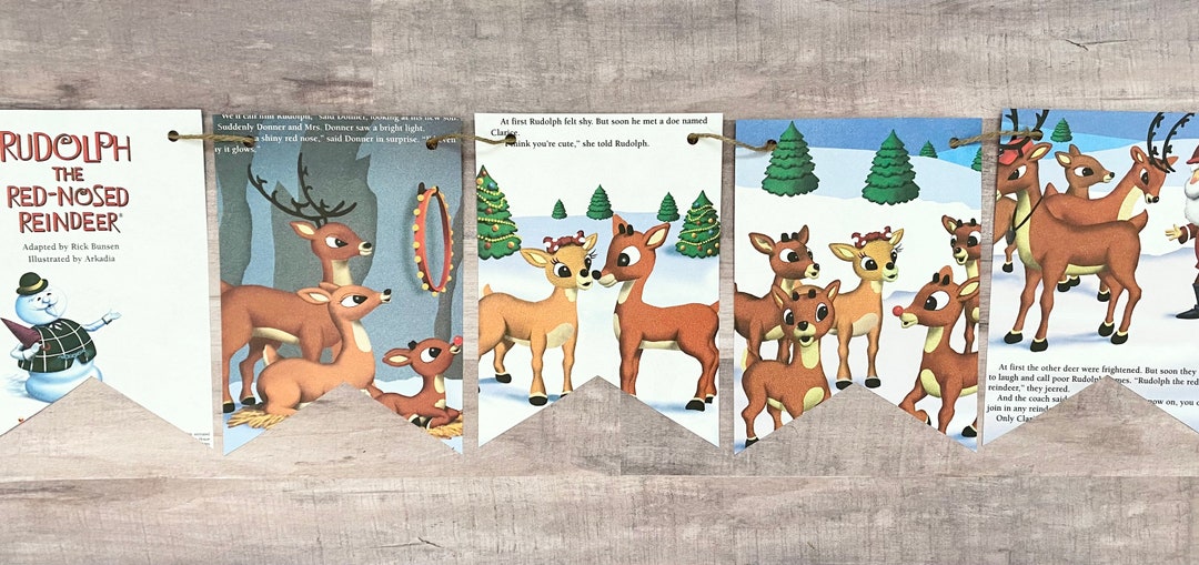 Rudolph the Red-nosed Reindeer Book Page Banner Bunting Garland ...