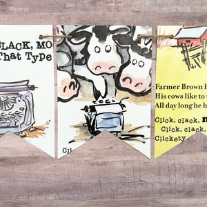 Click Clack Moo Cows That Type BOOK PAGE BANNER Bunting Garland ...