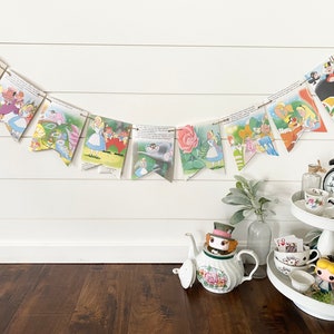 ALICE IN WONDERLAND Book Page Banner Bunting Garland Decoration Party ...