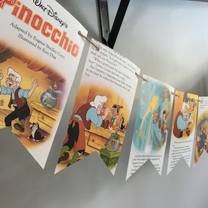 DISNEY PINOCCHIO Storybook Book Page Banner Bunting Garland Nursery or ...