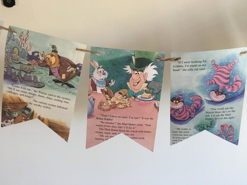 ALICE IN WONDERLAND Book Page Banner Bunting Garland | Etsy