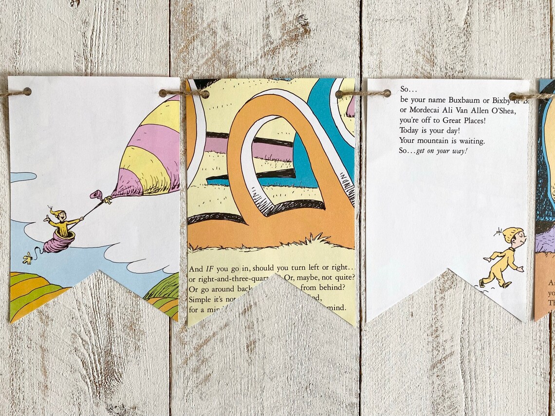 Oh the PLACES YOU'LL Go Dr Seuss Book Page Banner Bunting - Etsy
