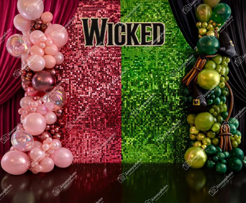 Wicked Inspired Photography Backdrop | Pink & Green Sequin Design (PNG ...