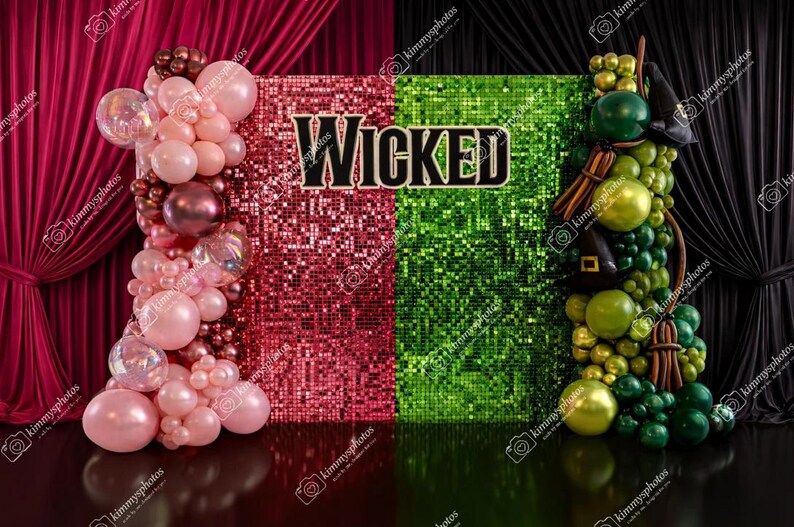 Wicked Inspired Photography Backdrop | Pink & Green Sequin Design (PNG ...