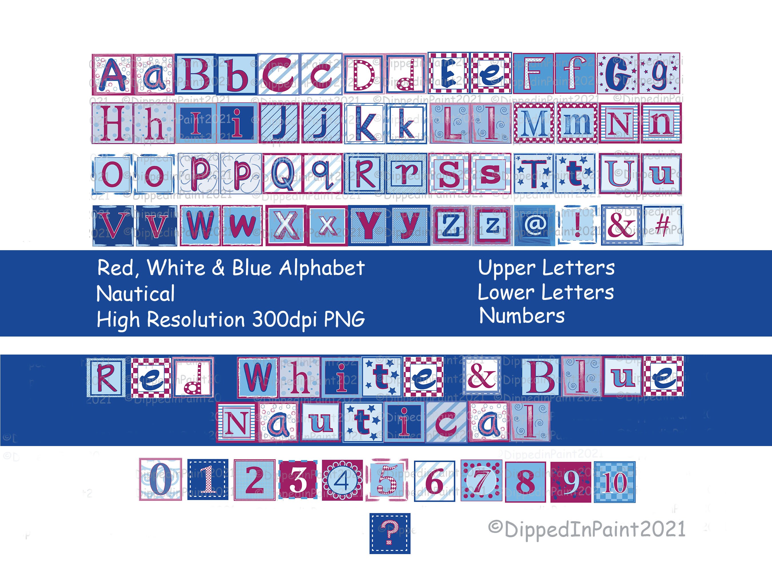 Nautical Letters, 2 Inch, Alphabet, Red White Blue, Instant Download ...