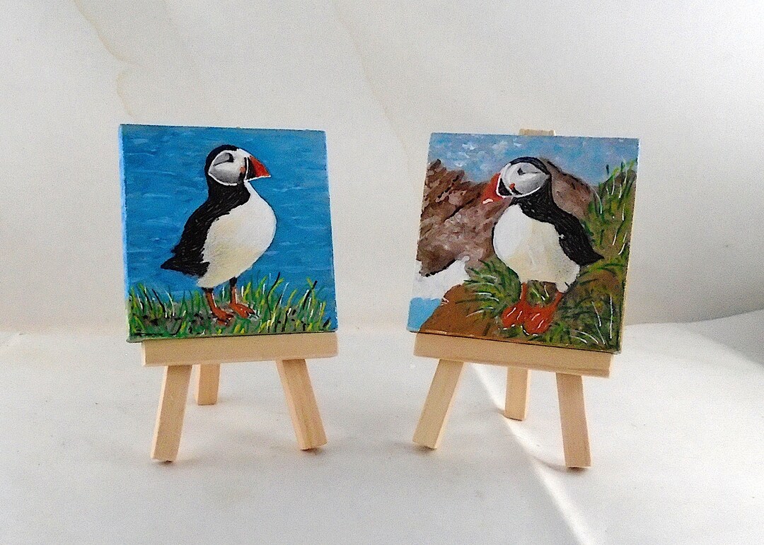Miniature Puffin Paintings 3X3 Inches - Etsy