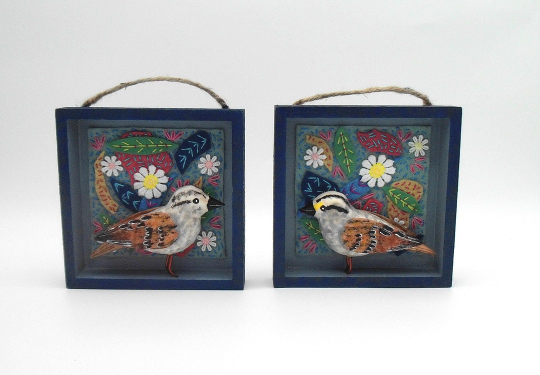 Pair of Shadow Boxes With Hand Applique and Carved Birds - Etsy