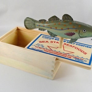 Folk Art Wood Cod Fish on Salt Cod Box - Etsy