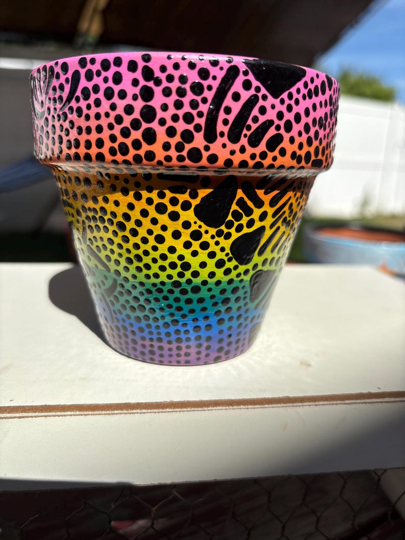 Rainbow With Black Dots and Large Flower Planter - Etsy